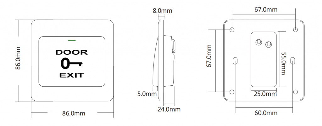 Plastic exit button 86 type doorbell reset push button